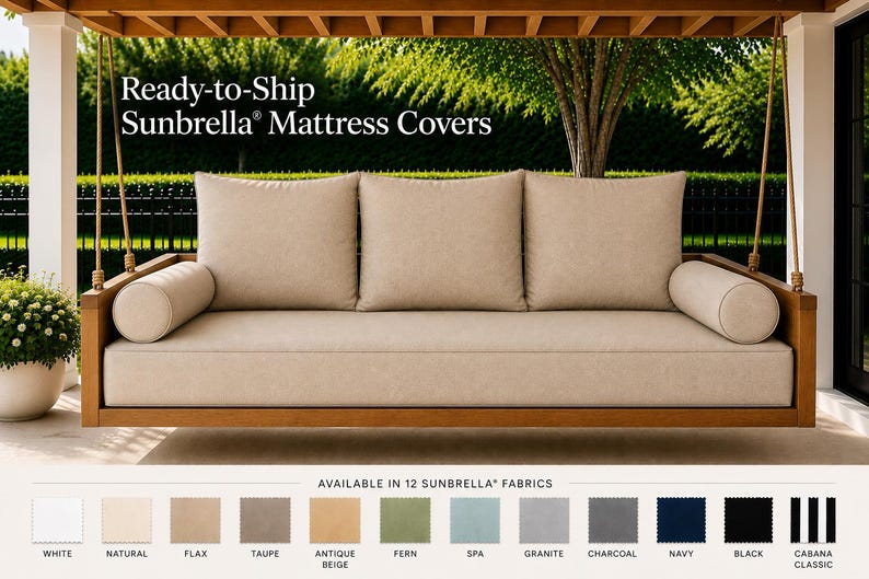 Sunbrella Twin Set: Outdoor Mattress Cover, Bolster Pillows and Euro ...