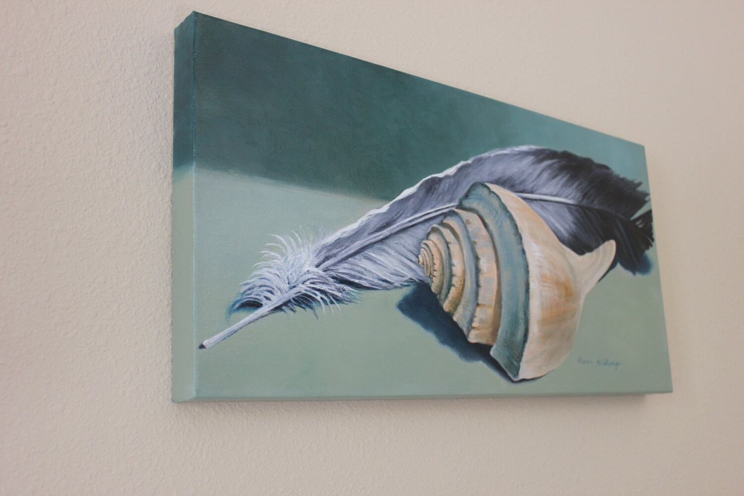 Feather and Shell Still Life Painting Office Decor Beach | Etsy