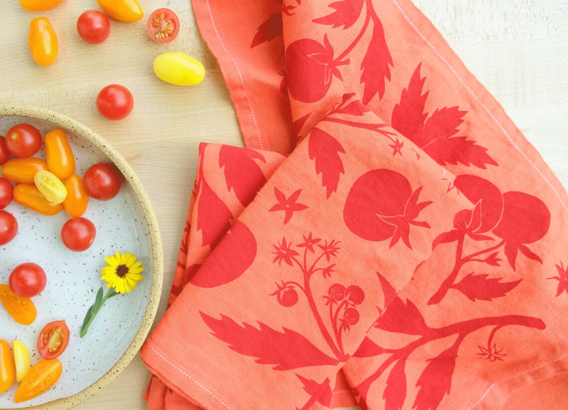 Linen Tomato Tea Towel, Kitchen, Garden, Vegetable, Handmade, Screen ...