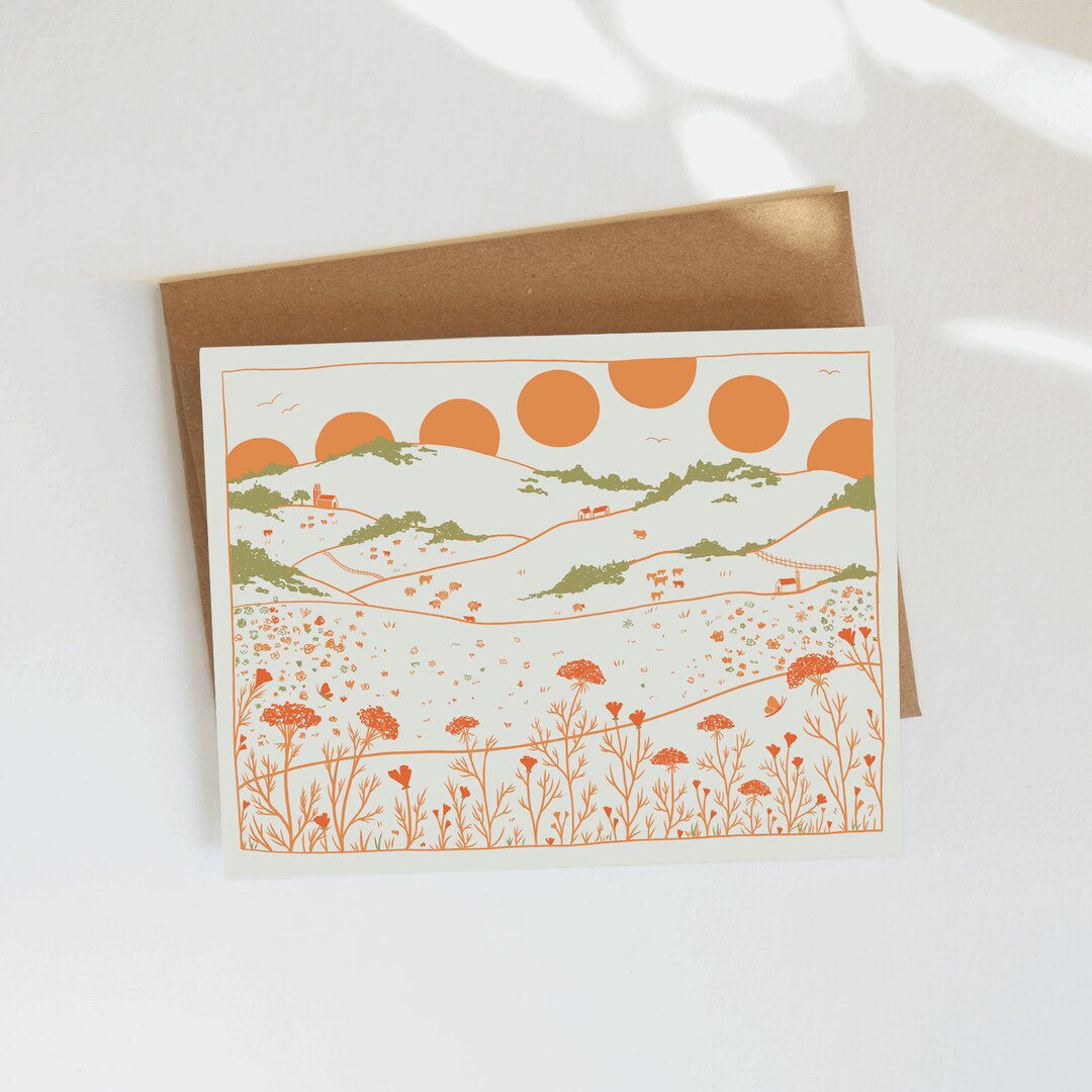Fields BEST SELLER Greeting Card, for Any Occasion, Sunset With Rolling ...