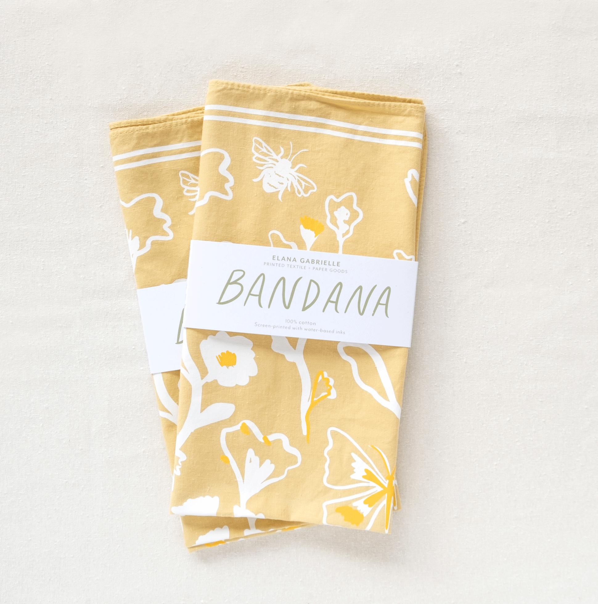 Handmade Cotton Blossoms Bandana, Screen Printed Wildflower Garden ...