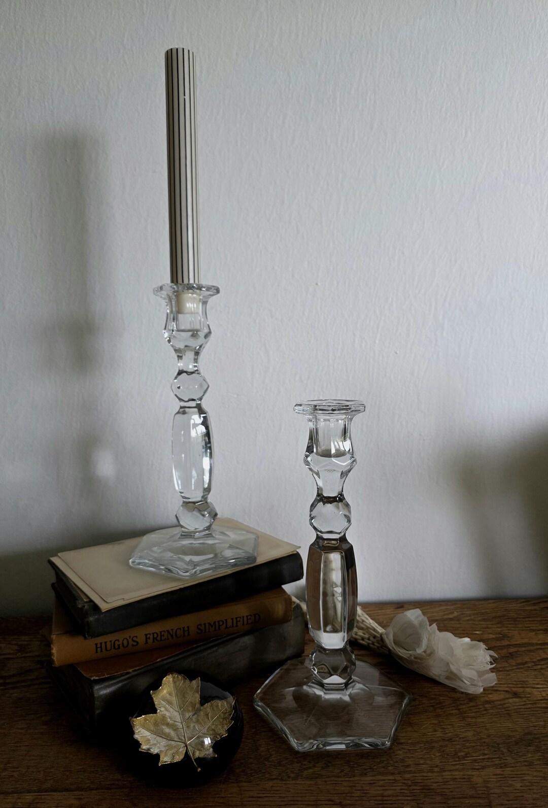 Vintage Pair (2) of Clear Glass Heisey Peerless / Georgian Tall Hexagon ...
