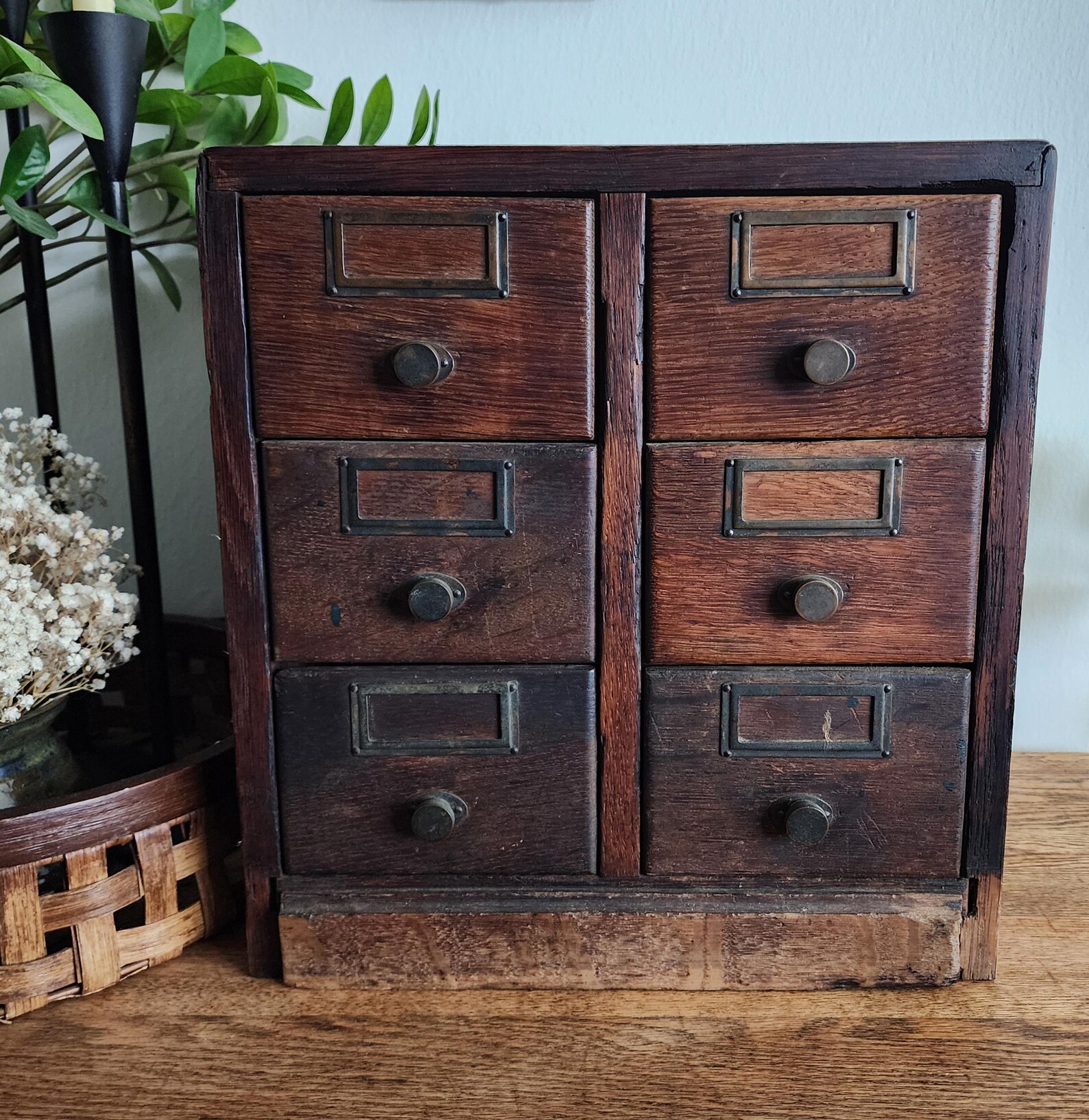 Antique Solid Oak the Globe Card Index File Apothecary 6 Drawer Index ...