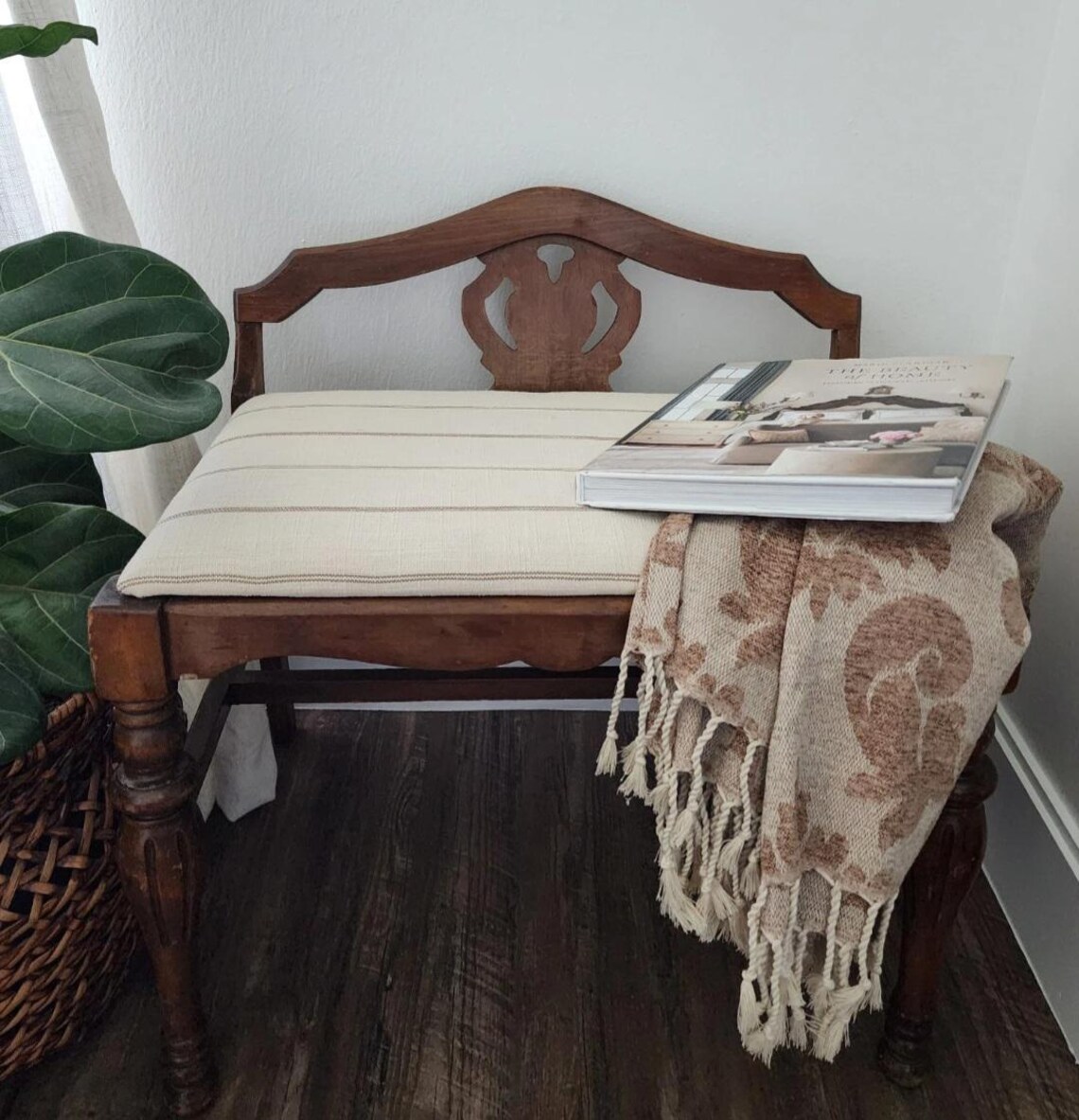 Antique Solid Wood Wooden Vanity Bench Seat Vanity Chair French Country ...