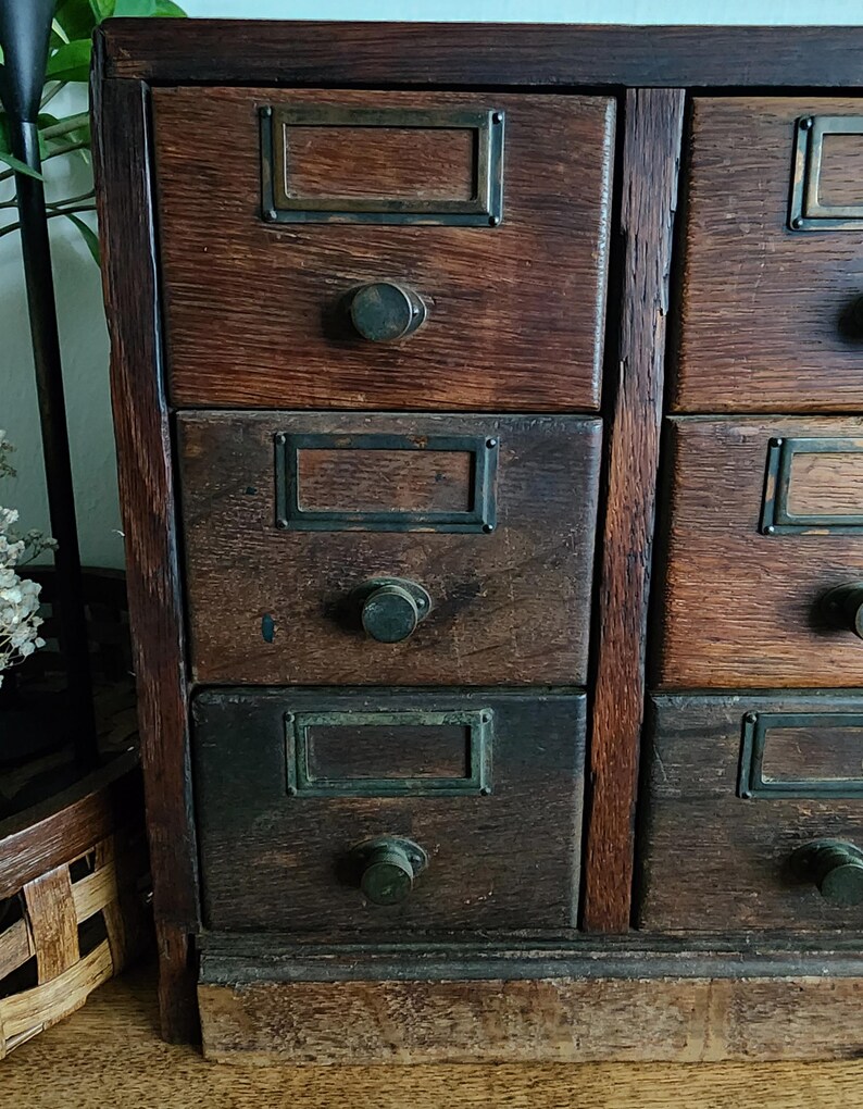 Antique Solid Oak the Globe Card Index File Apothecary 6 Drawer Index ...