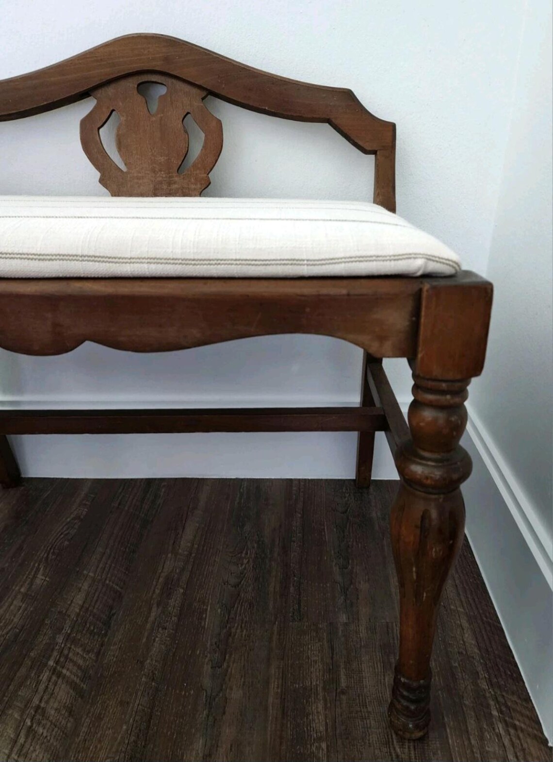 Antique Solid Wood Wooden Vanity Bench Seat Vanity Chair French Country ...