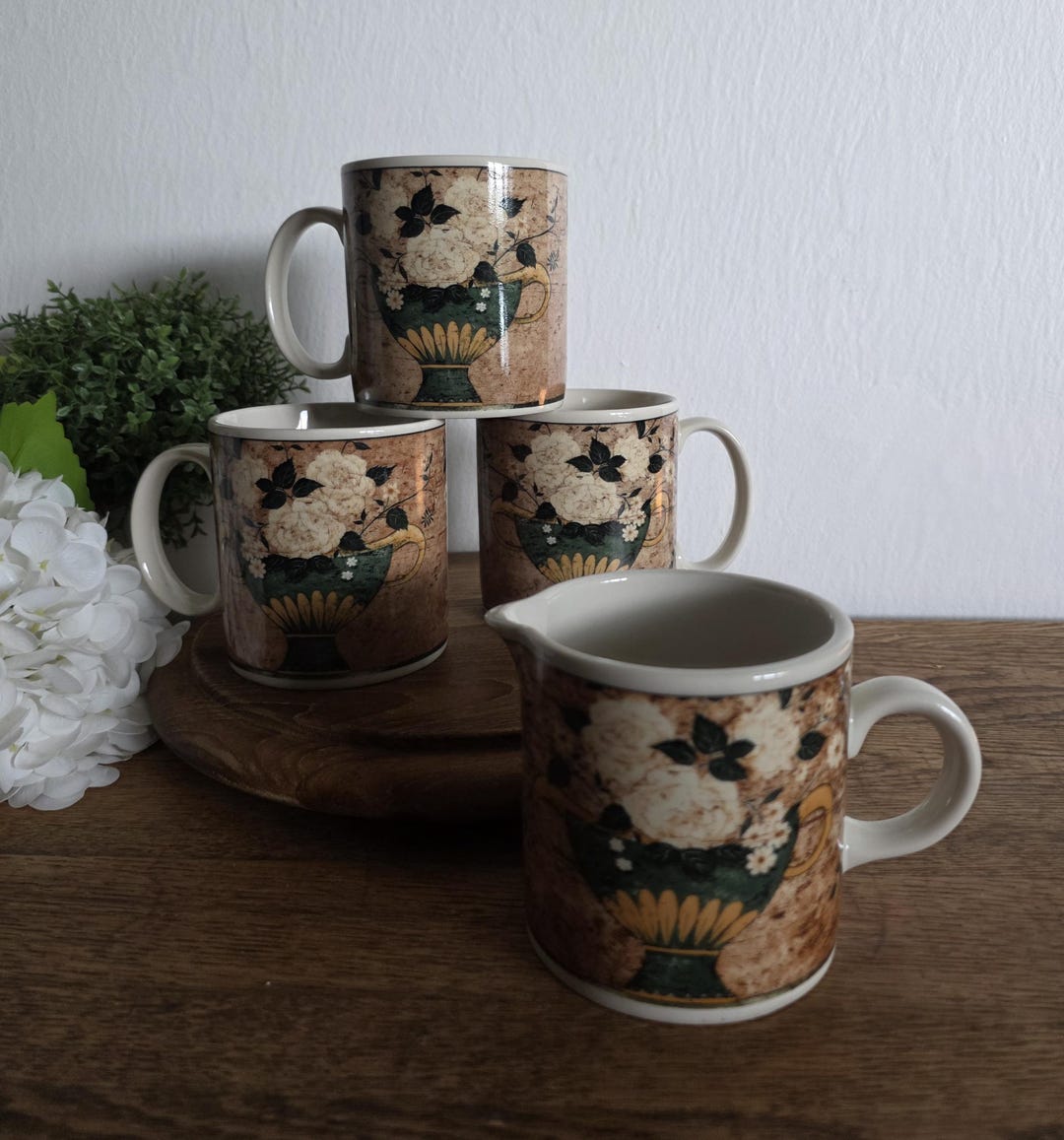 Vintage Set of Warren Kimble White Roses 1997 by Sakura Floral Coffee ...