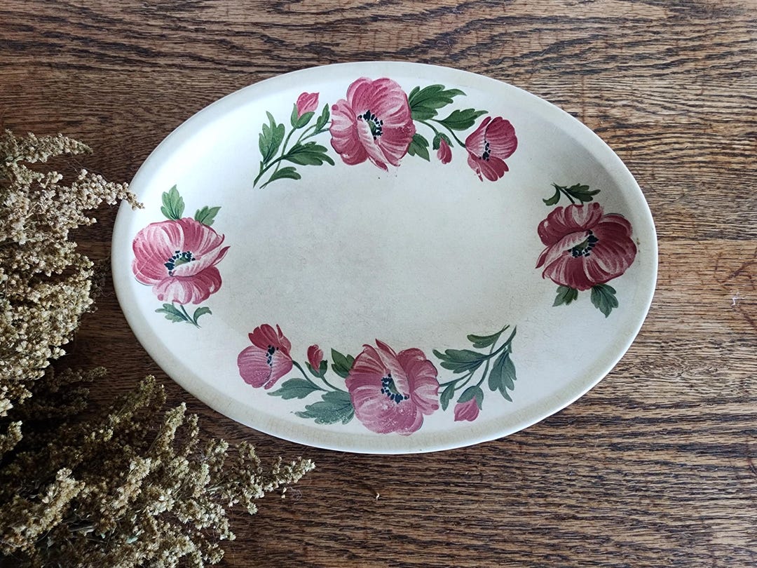 Vintage Paden City Pottery Shenandoah Ware Pink Poppy Oval Serving ...