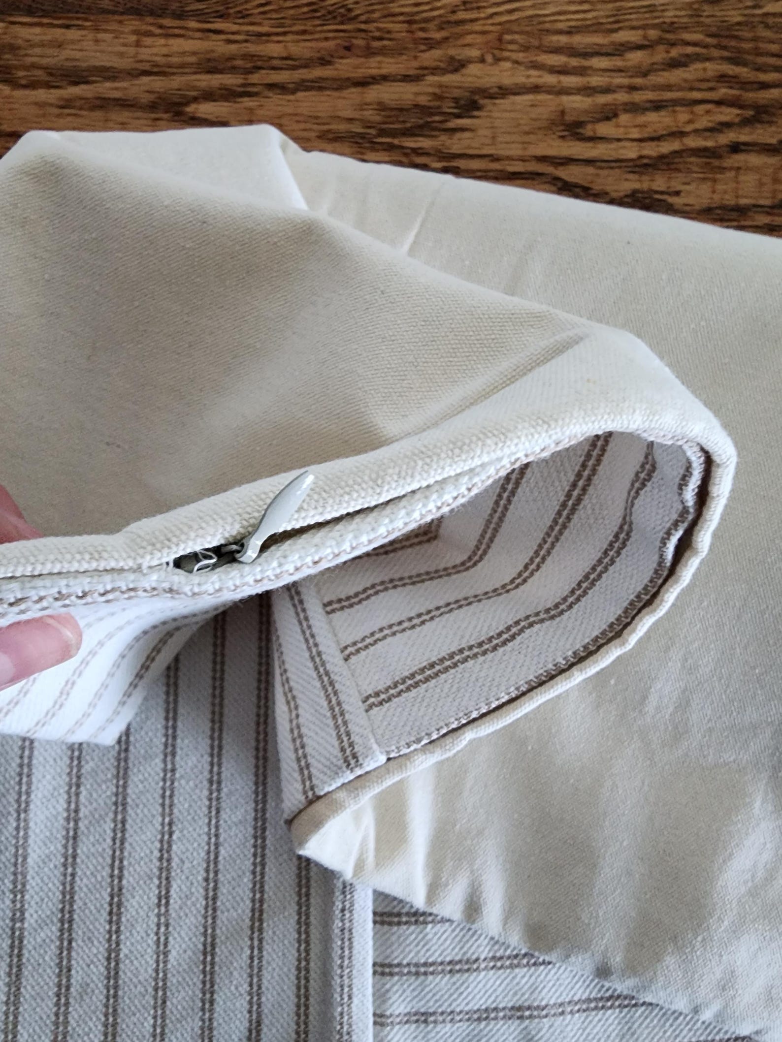 Vintage French Country Cottage / Farmhouse Style Khaki Ticking Striped ...