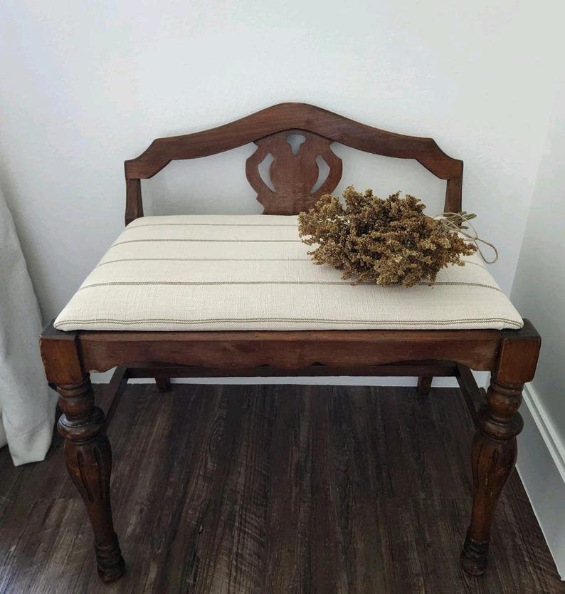 Antique Solid Wood Wooden Vanity Bench Seat Vanity Chair French Country ...
