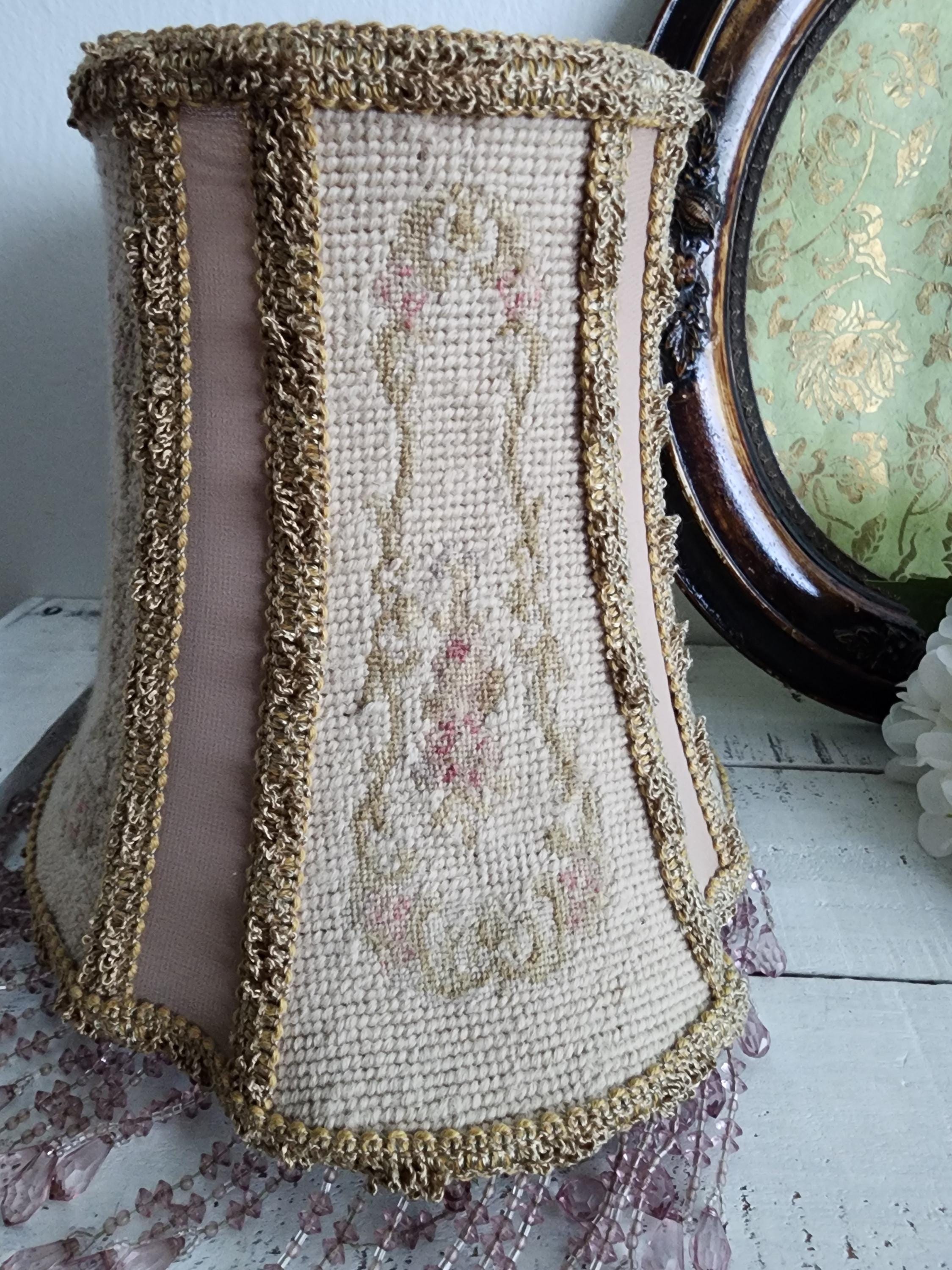Antique Vintage French Country Victorian Floral Needlepoint Lampshade W ...
