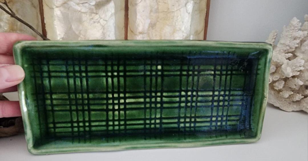 Crabtree & Evelyn Dark Green Porcelain Soap Dish Caddy Trinket Tray Set ...