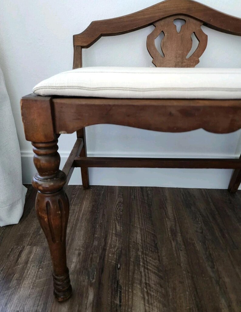 Antique Solid Wood Wooden Vanity Bench Seat Vanity Chair French Country ...