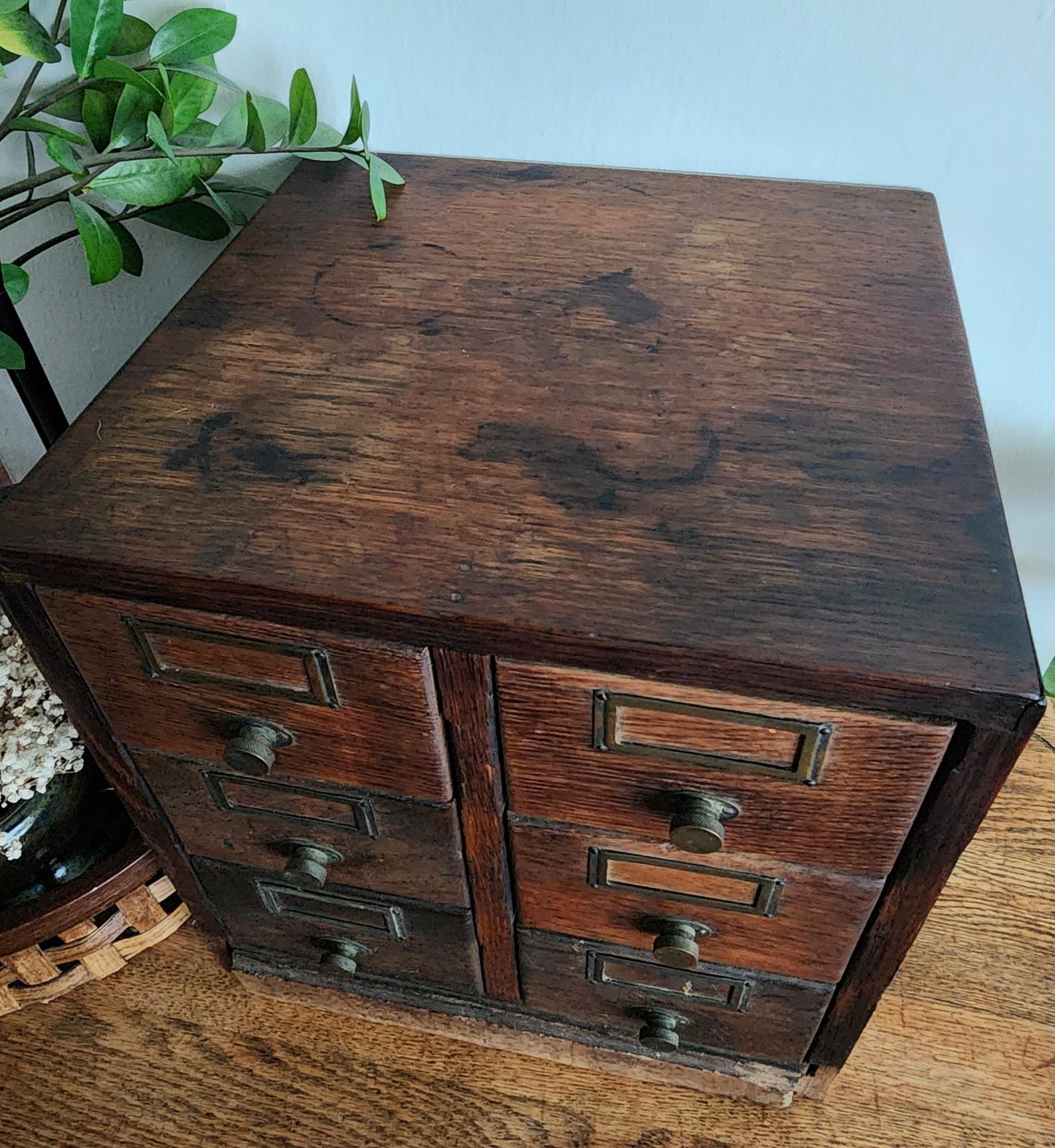 Antique Solid Oak the Globe Card Index File Apothecary 6 Drawer Index ...