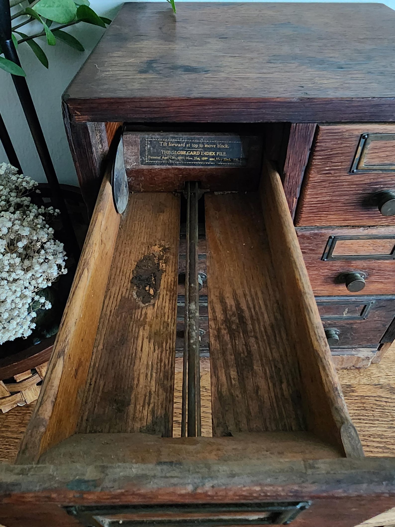 Antique Solid Oak the Globe Card Index File Apothecary 6 Drawer Index ...