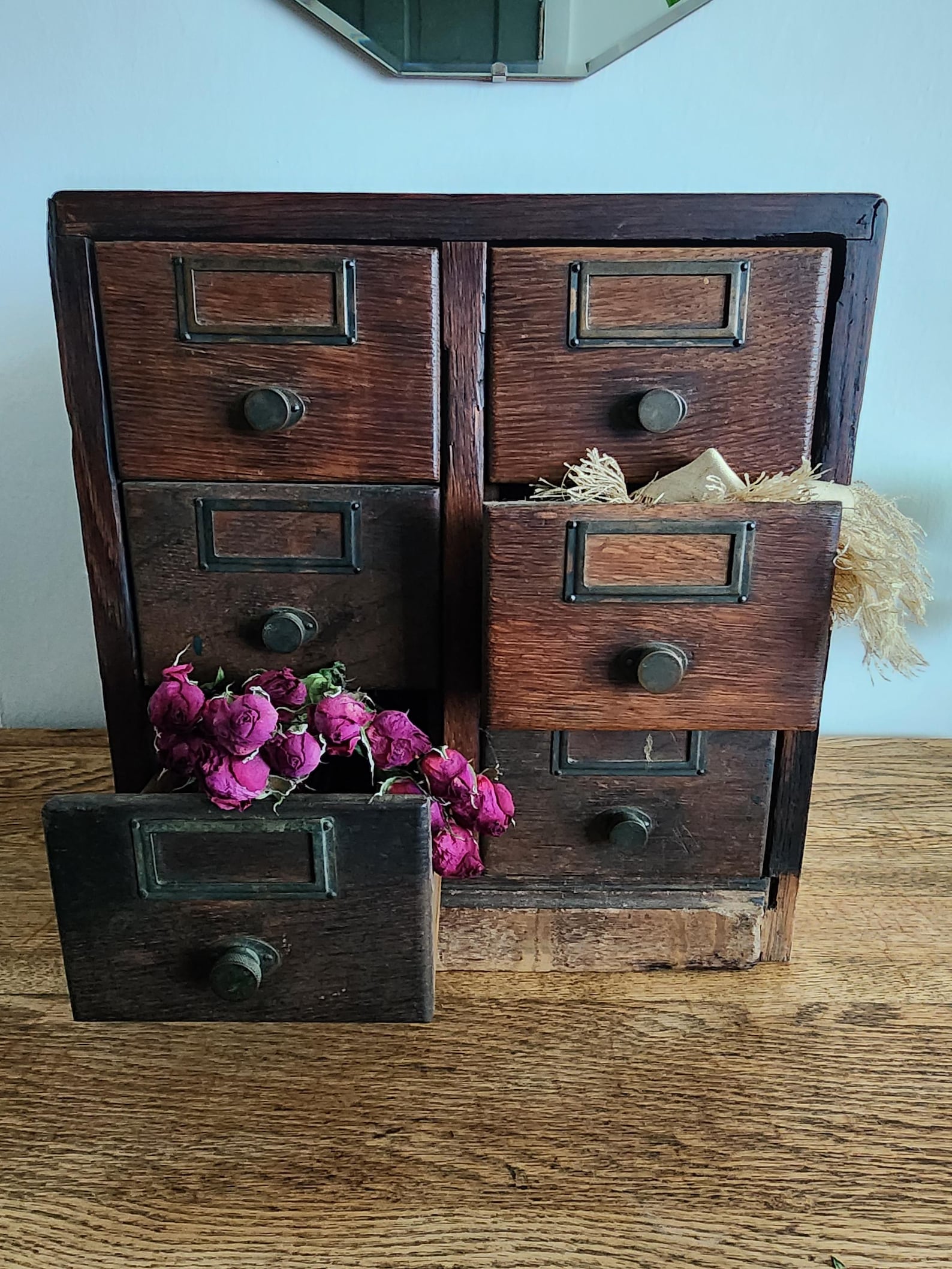 Antique Solid Oak the Globe Card Index File Apothecary 6 Drawer Index ...