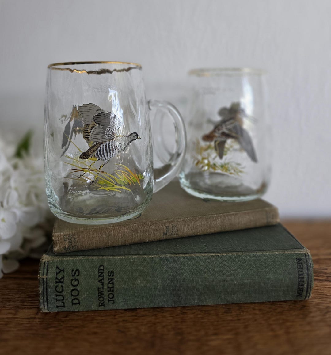 Vintage Pair (2) of Ned Smith Culver Glass Floating Handle Tumblers ...