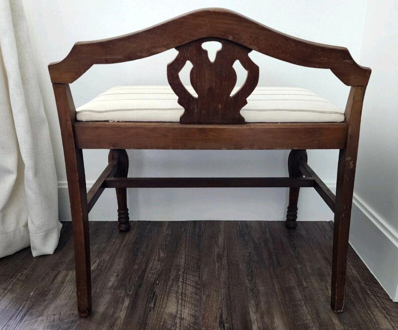 Antique Solid Wood Wooden Vanity Bench Seat Vanity Chair French Country ...