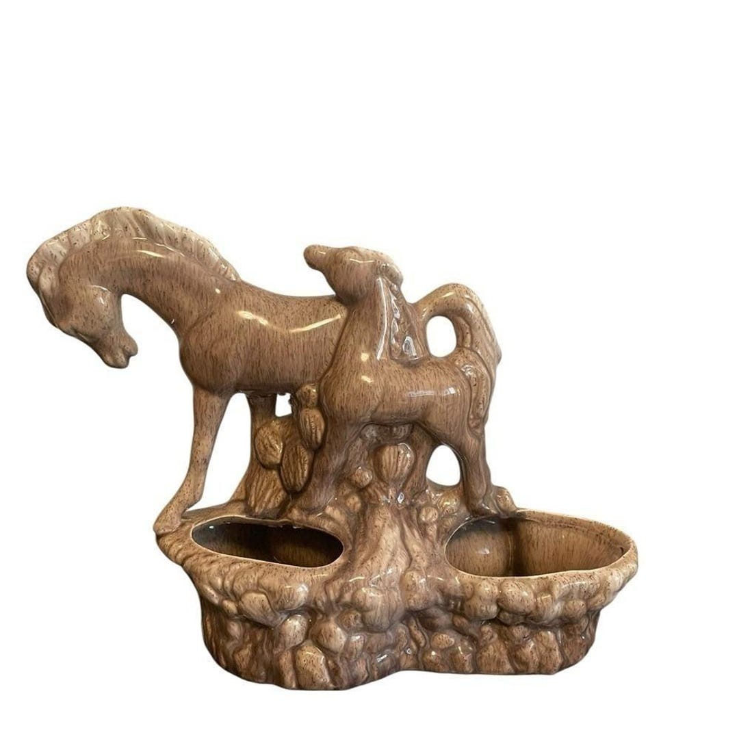 Phil-mar Mare Vintage Ceramic Horse and Foal Planter Speckled Brown Mid ...