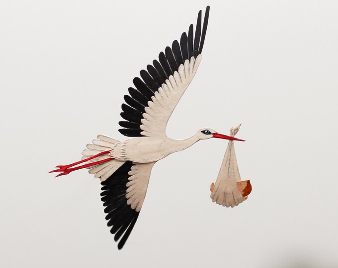 Bird White Stork Papercut Paper Art Stork Art Miniature Original Art ...