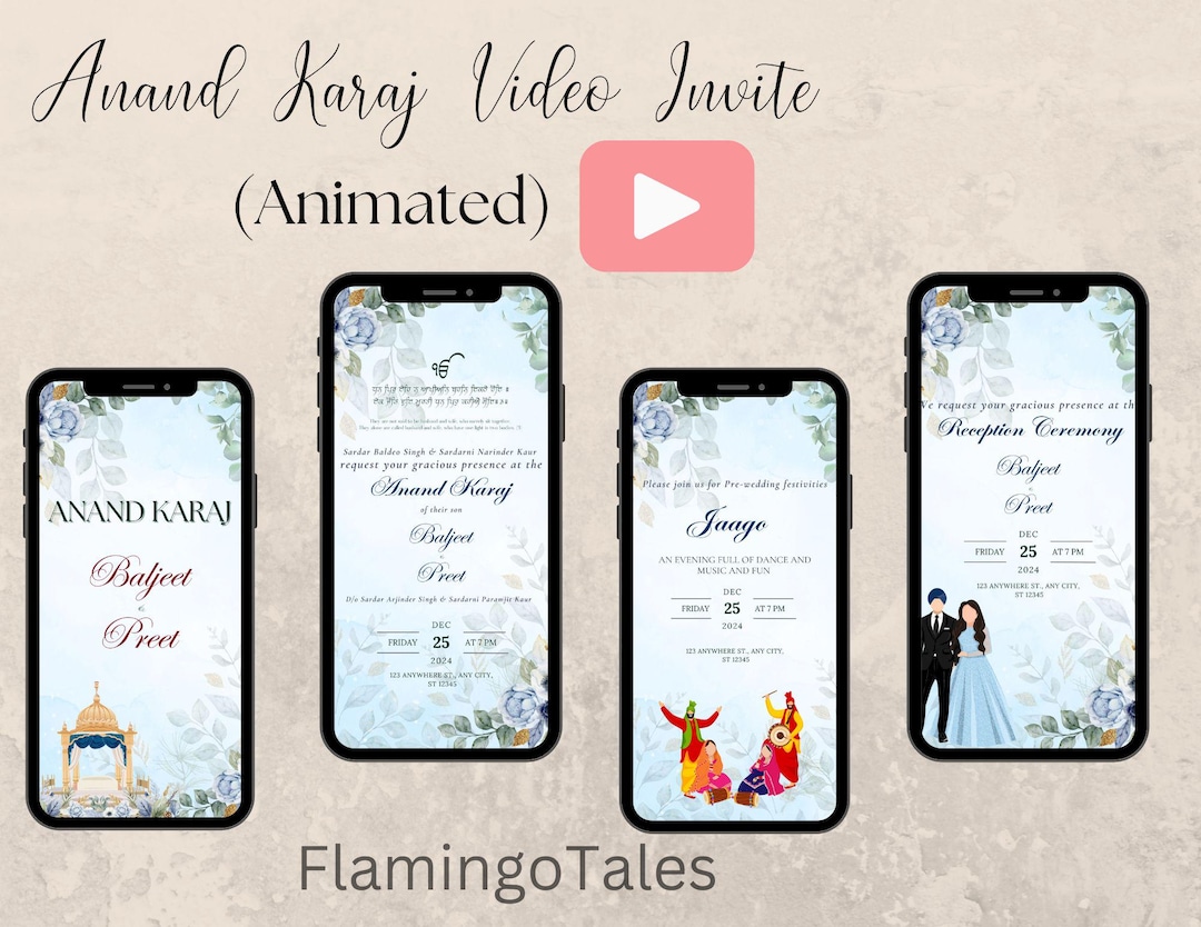 Sikh Wedding Video Invitation,punjabi Anand Karaj Video Invite,dusty ...