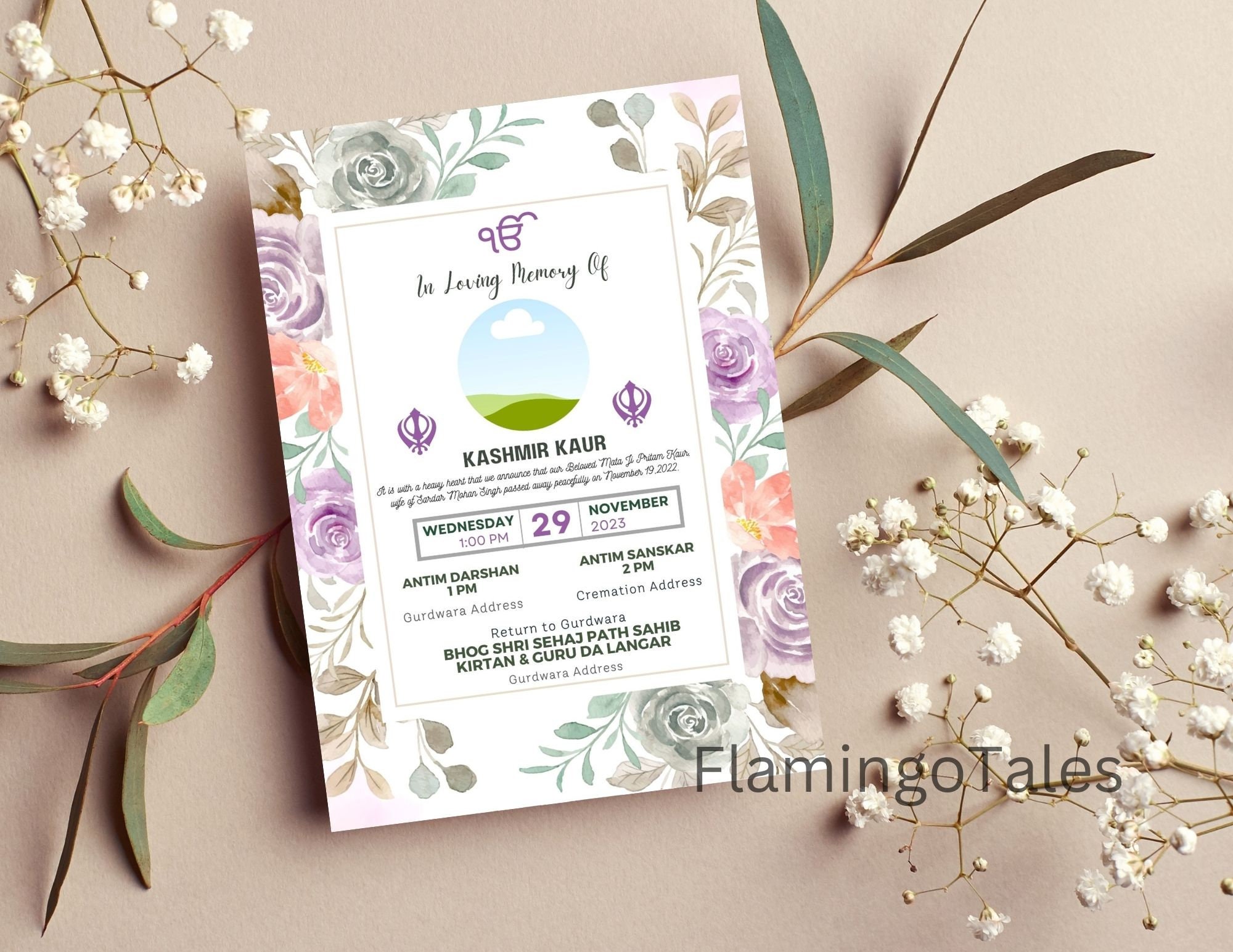 Sikh Funeral Invite, Punjabi Funeral Invitation Template, Sikh Memorial ...