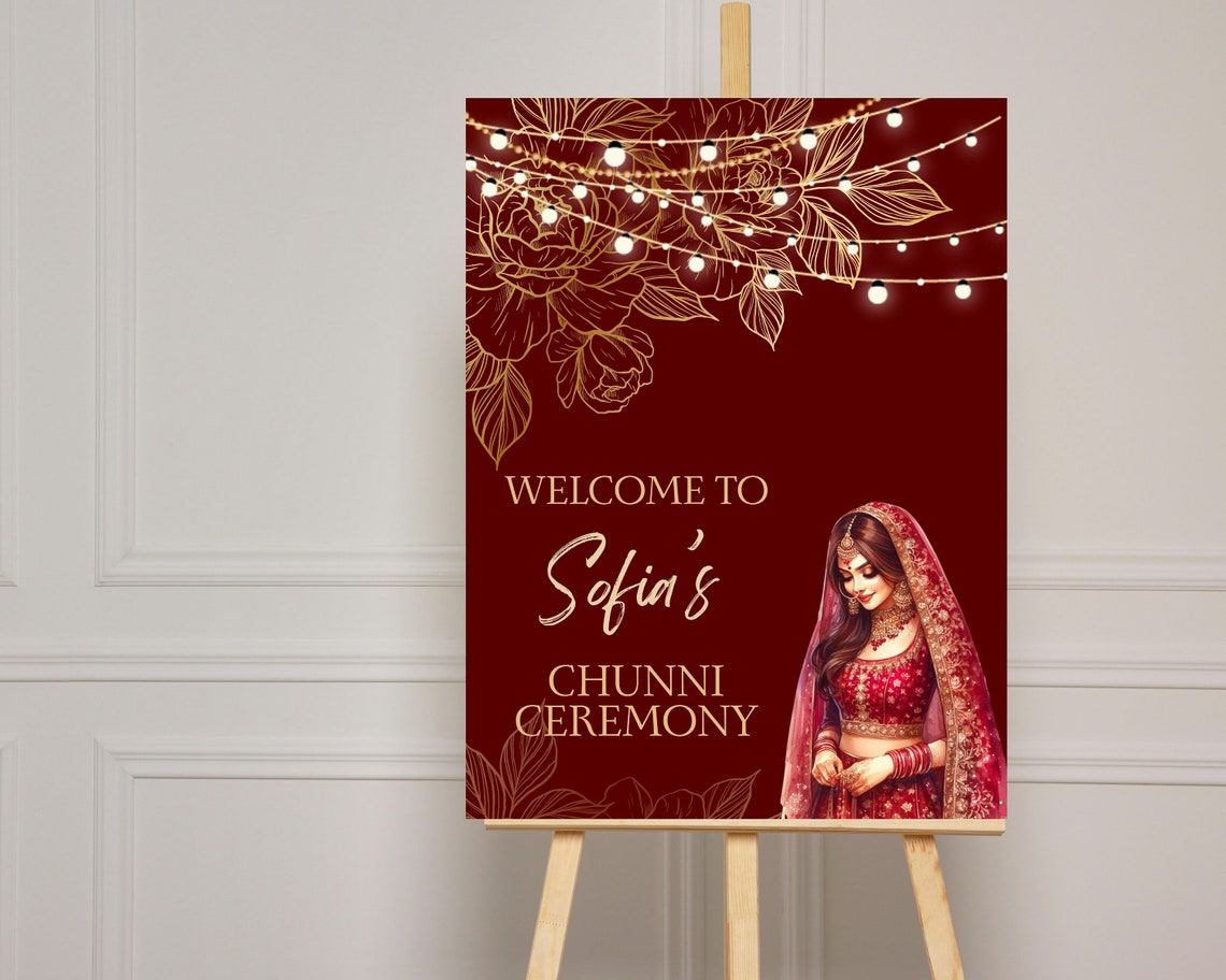 Chunni Ceremony Welcome Sign Deep Red Unique Elegant Ethnic,sikh ...