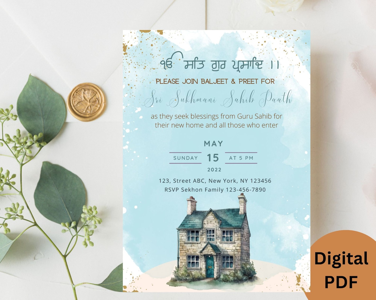 Sukhmani Sahib Paath Invitation for New House, Sikh Invitations ...