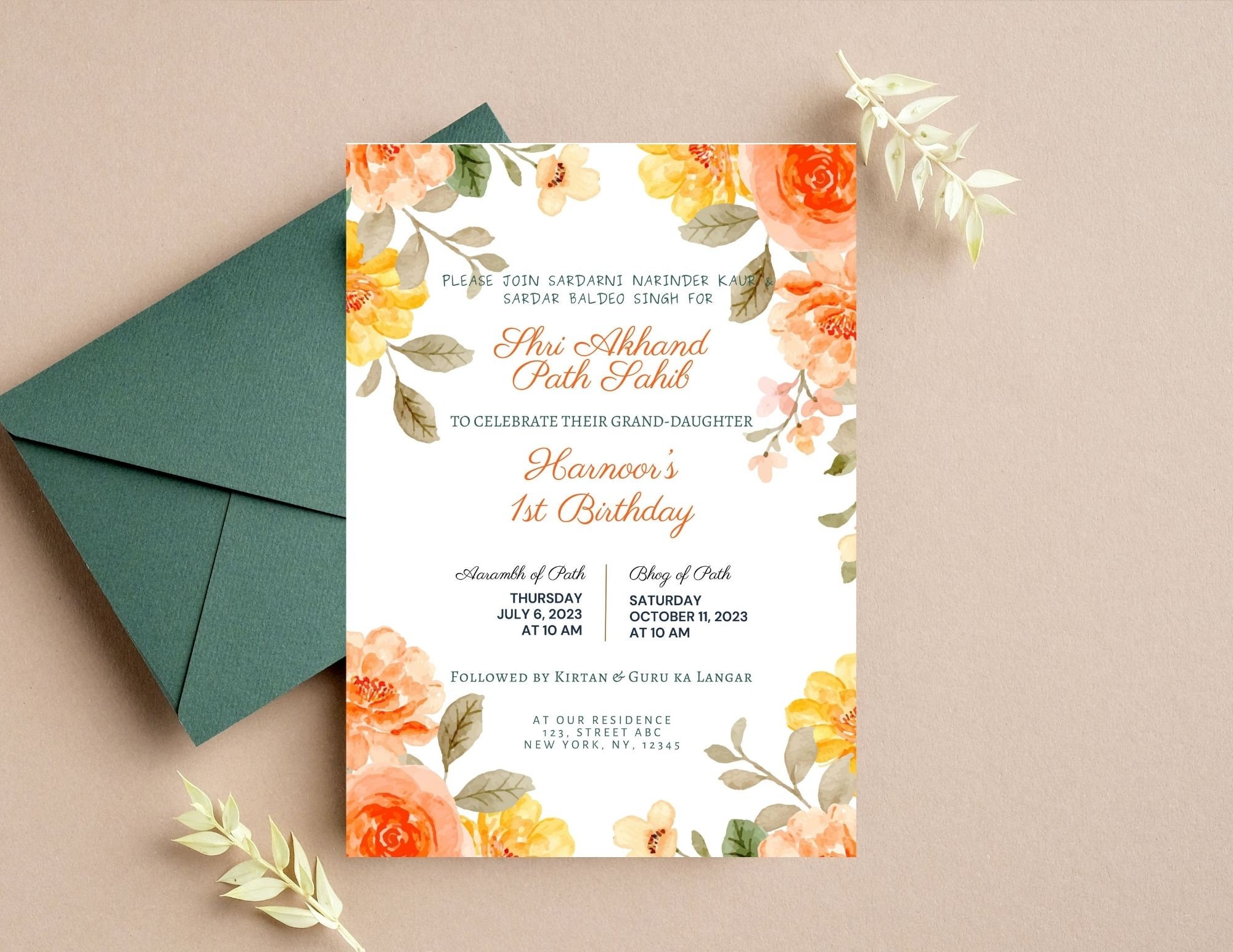 Akhand Paath Invitation,editable Template Canva,path Invite for Baby ...