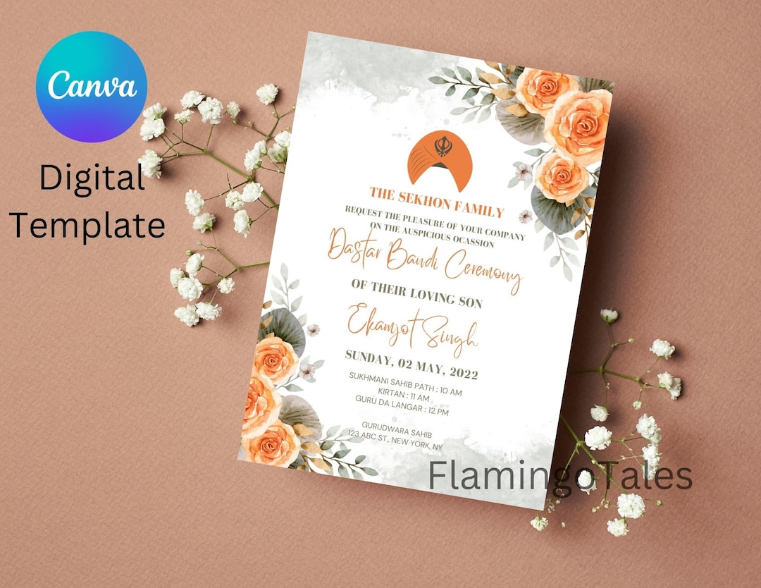 Dastar Bandi Ceremony Sikh Invite Canva Template Turban Tying, DIY Sikh ...