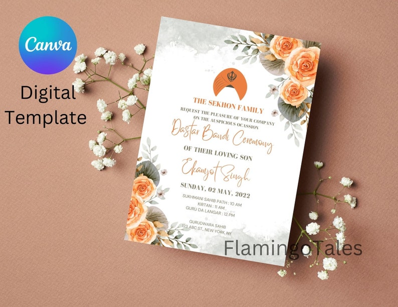 Dastar Bandi Ceremony Sikh Invite Canva Template Turban Tying, DIY Sikh ...