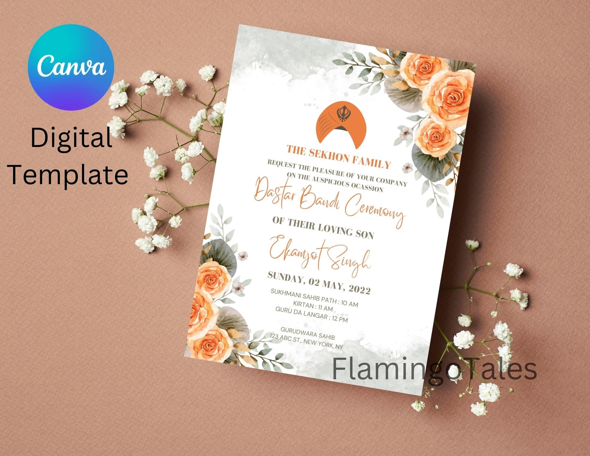 Dastar Bandi Ceremony Sikh Invite Canva Template Turban Tying, DIY Sikh ...