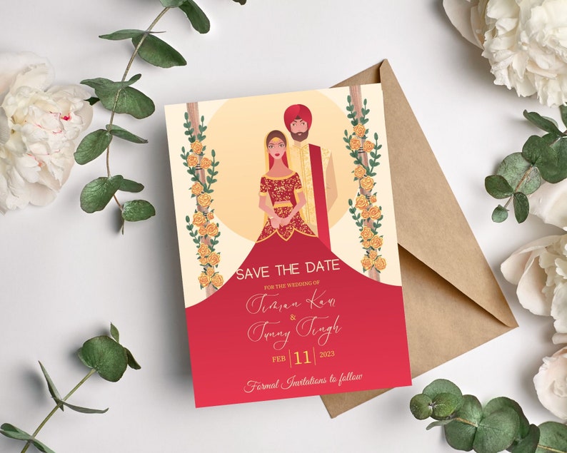Save the Date Red Template, Editable Canva Template, Sikh Wedding Save ...