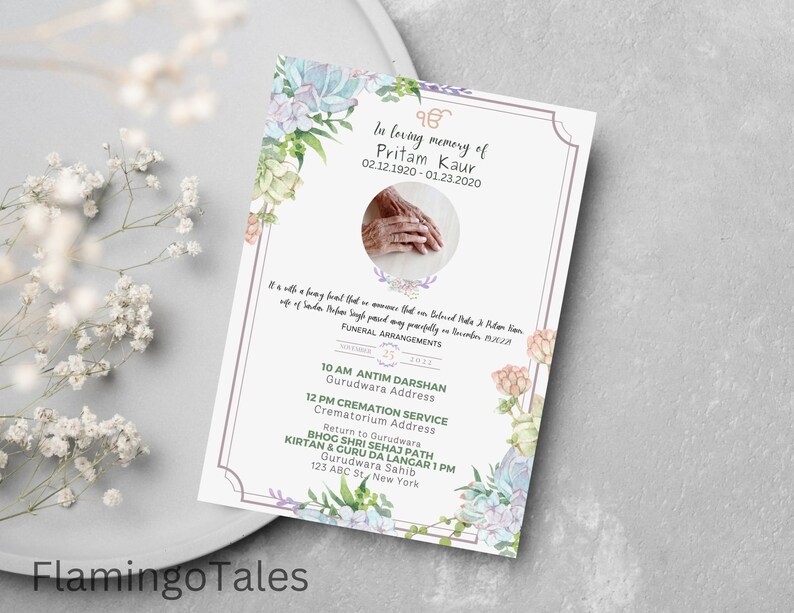 Sikh Funeral Invite, Punjabi Funeral Invitation Template, Sikh Memorial ...