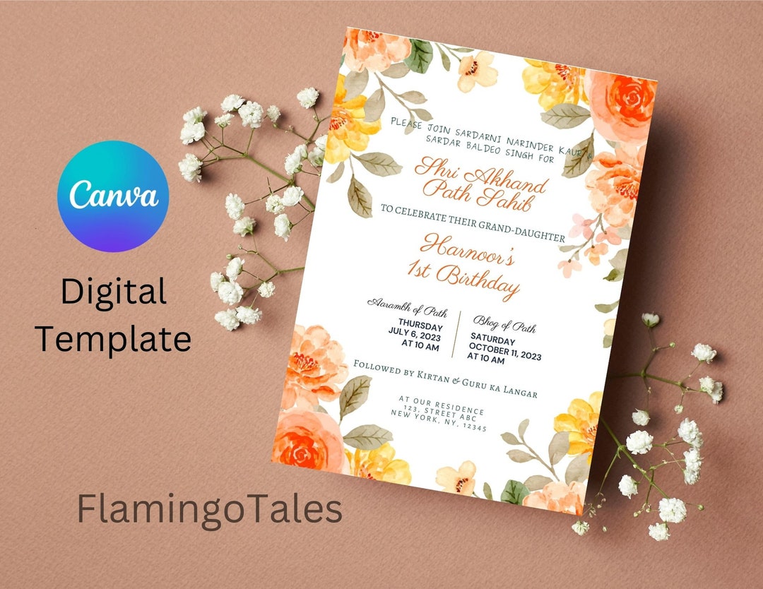 Akhand Paath Invitation,editable Template Canva,path Invite for Baby ...