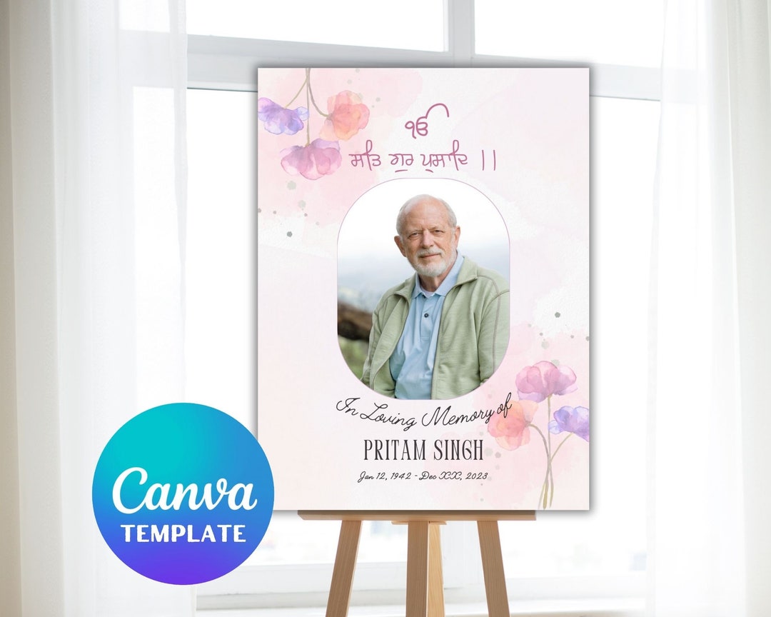 Sikh Funeral Memorial Photo Sign Poster,canva Template Instant,light ...