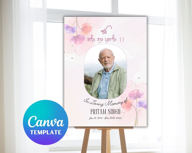 Sikh Funeral Memorial Photo Sign Poster,canva Template Instant,light ...