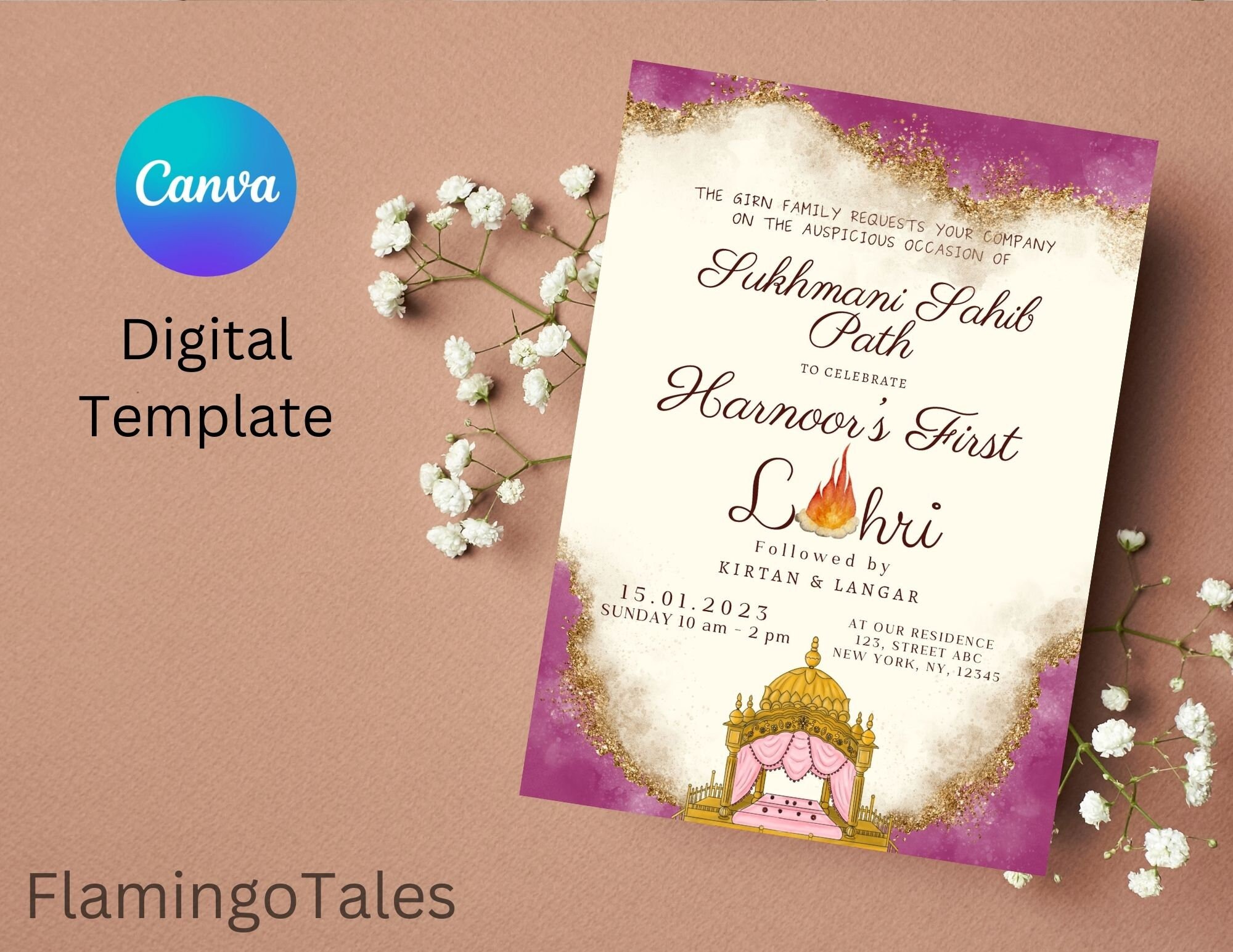 Sukhmani Sahib Paath Invitation for Lohri,baby First Lohri,digital Sikh ...