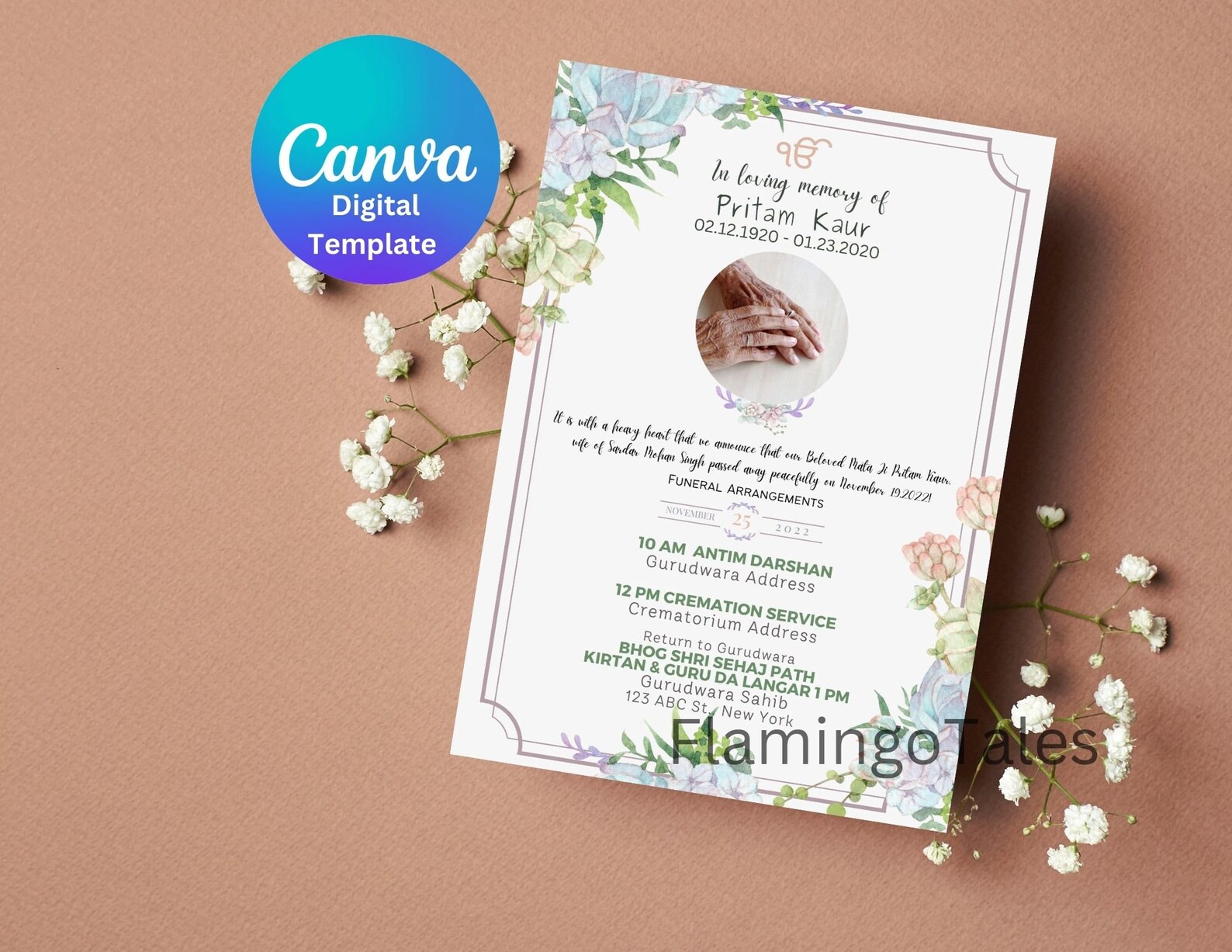 Sikh Funeral Invite, Punjabi Funeral Invitation Template, Sikh Memorial ...