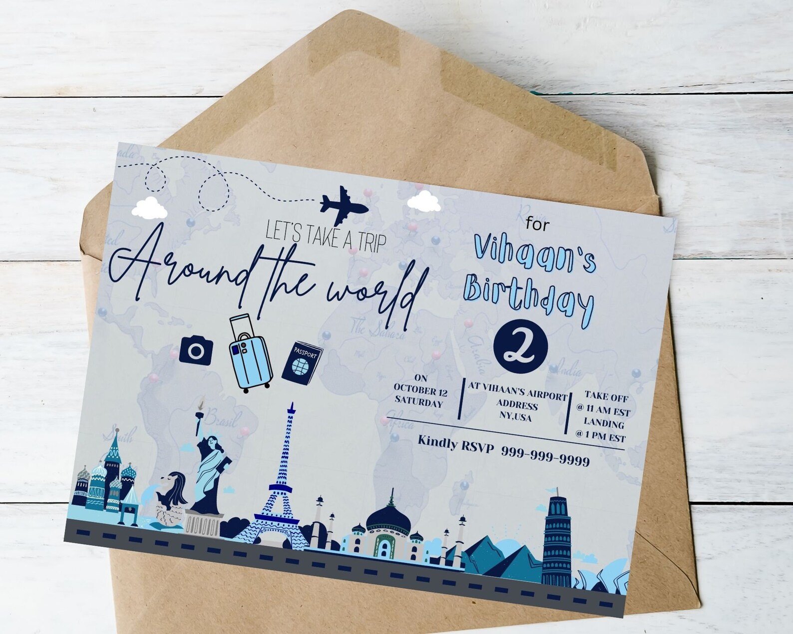 Around the World Theme Birthday Invite,printable Birthday Invite ...