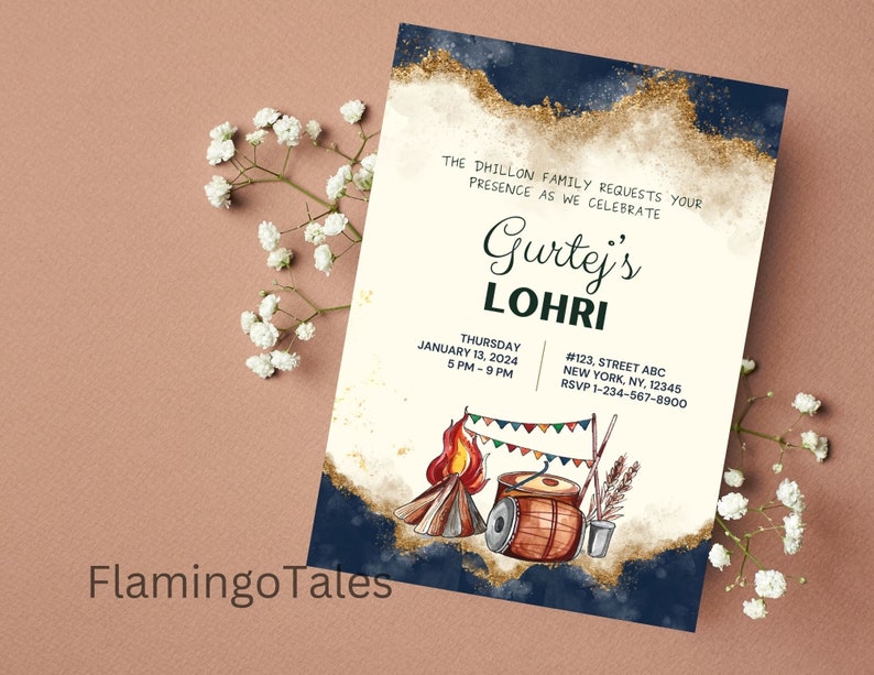 Lohri Party Digital Invite, Deep Navy Blue Golden,bonfire, Celebration ...