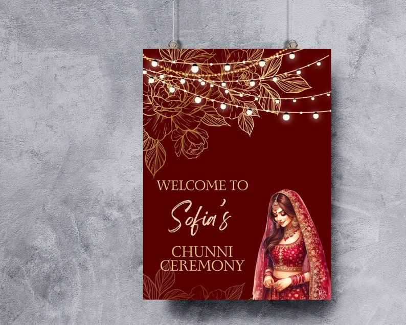 Chunni Ceremony Welcome Sign Deep Red Unique Elegant Ethnic,sikh ...