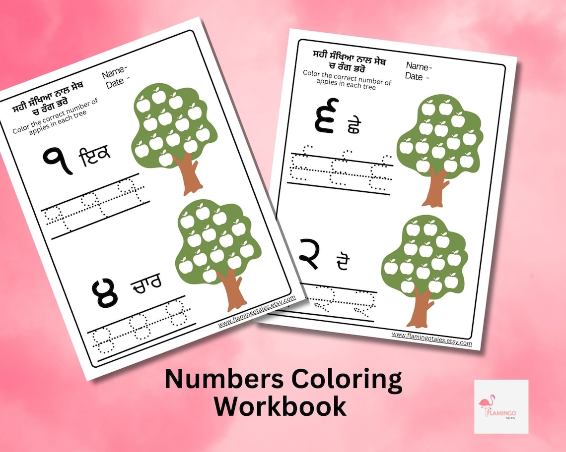 Punjabi Numbers Workbook,poster Flash Cards, Learn Punjabi at Home ...