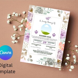 Sikh Funeral Invite, Punjabi Funeral Invitation Template, Sikh Memorial ...