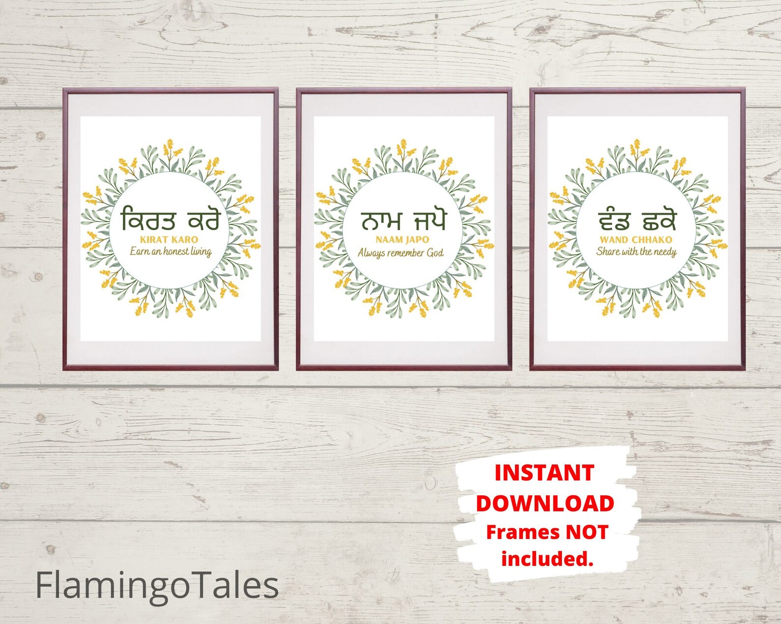 Kirat Karo Naam Japo Wand Chhako, 3 Pillars of Sikhi, Set of 3 ...