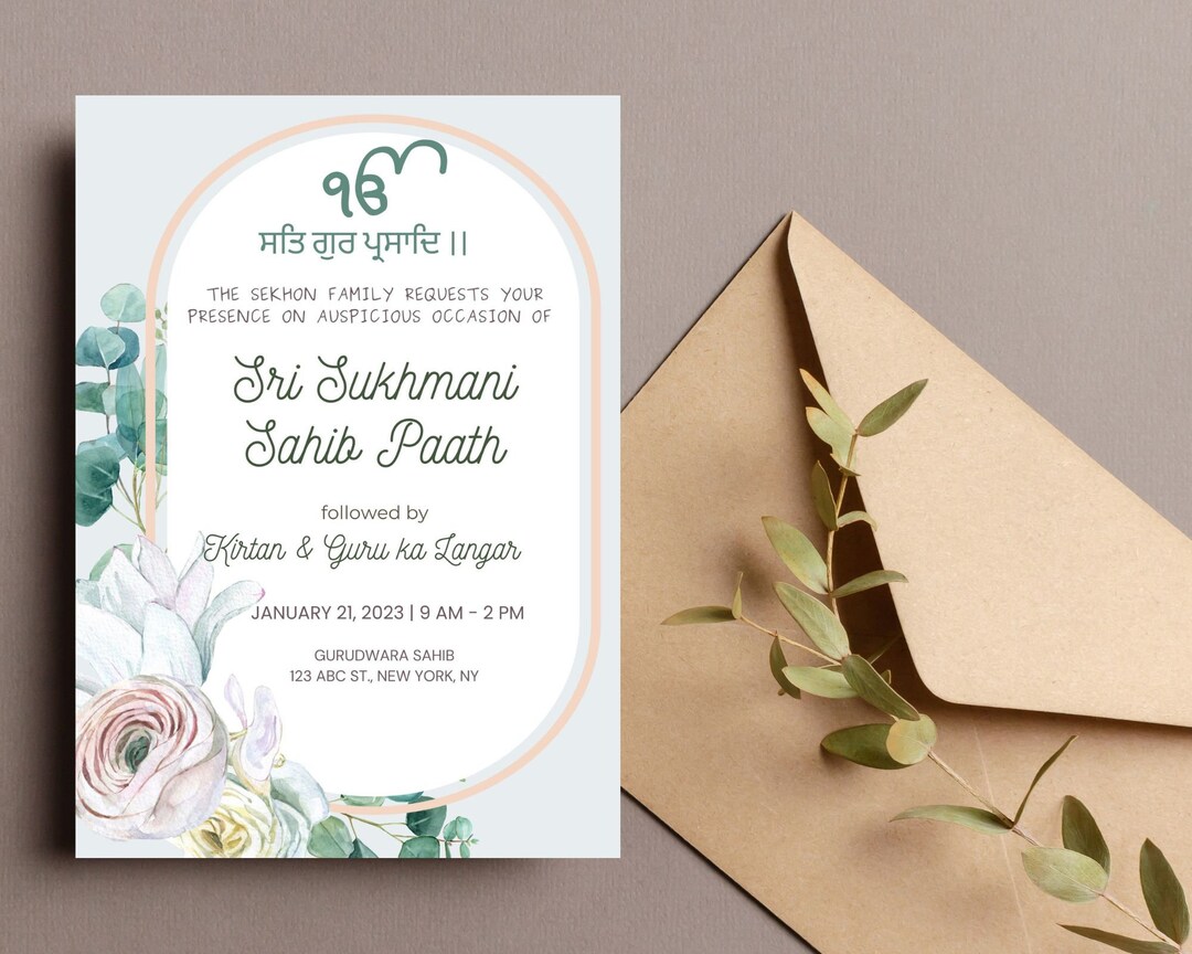 Sukhmani Sahib Paath Invite, Digital Sikh Invitations,punjabi Invites ...