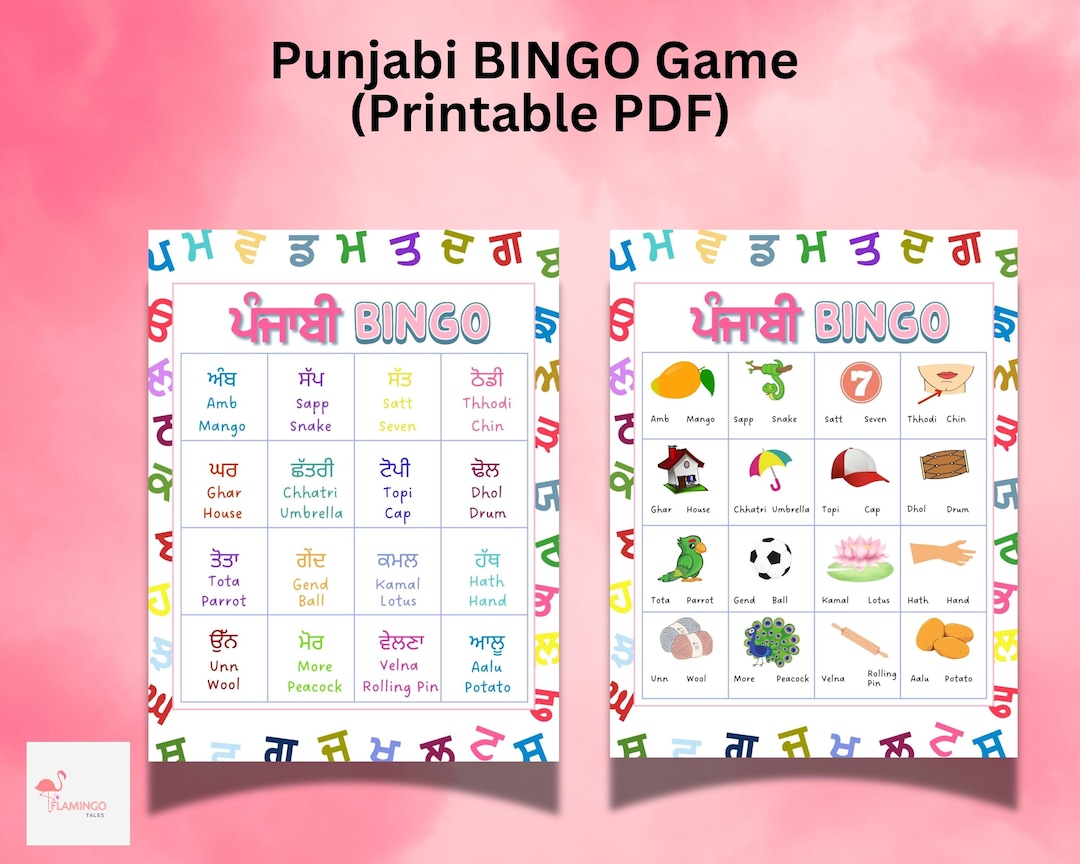 Punjabi Bingo Game Printable PDF Gurmukhi Words Vocab Practice Game ...