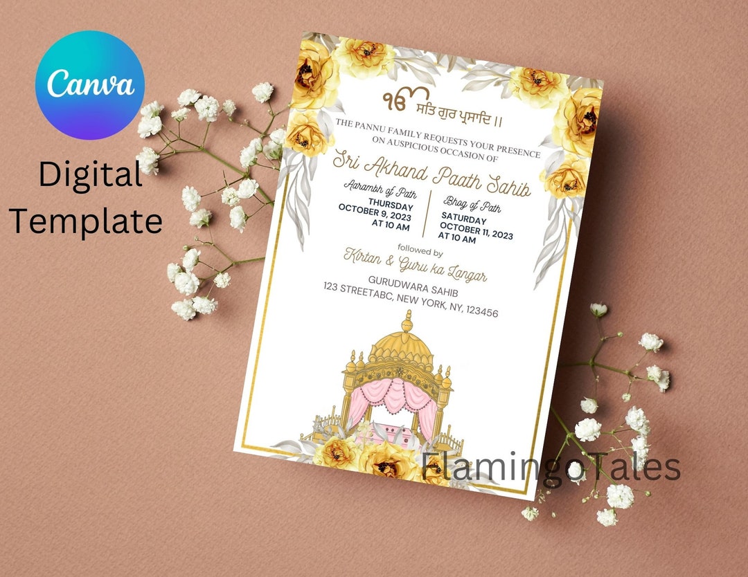 Akhand Paath Invite Canva Template, Sri Akhand Path Sikh Invitations ...