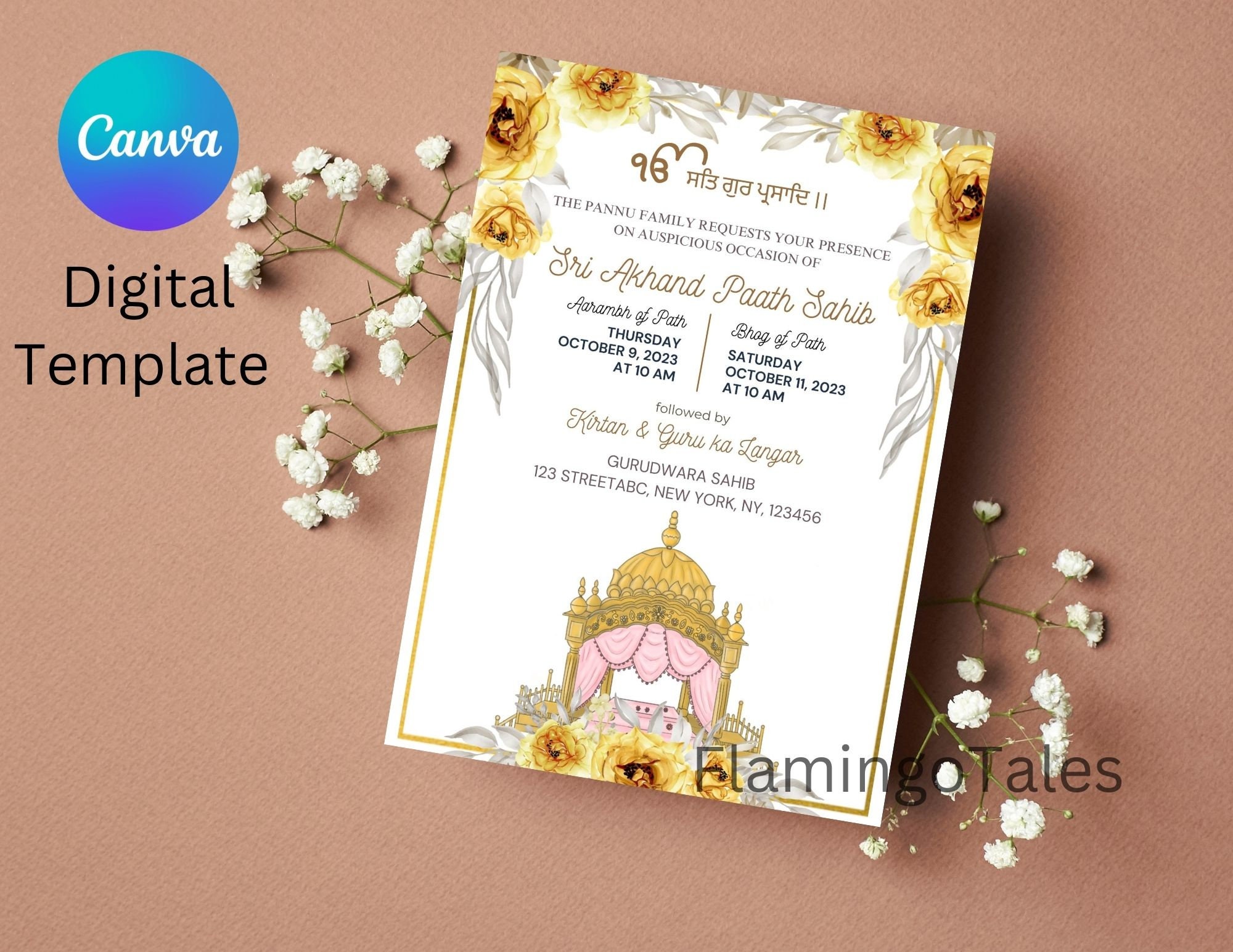 Akhand Paath Invite Canva Template, Sri Akhand Path Sikh Invitations ...
