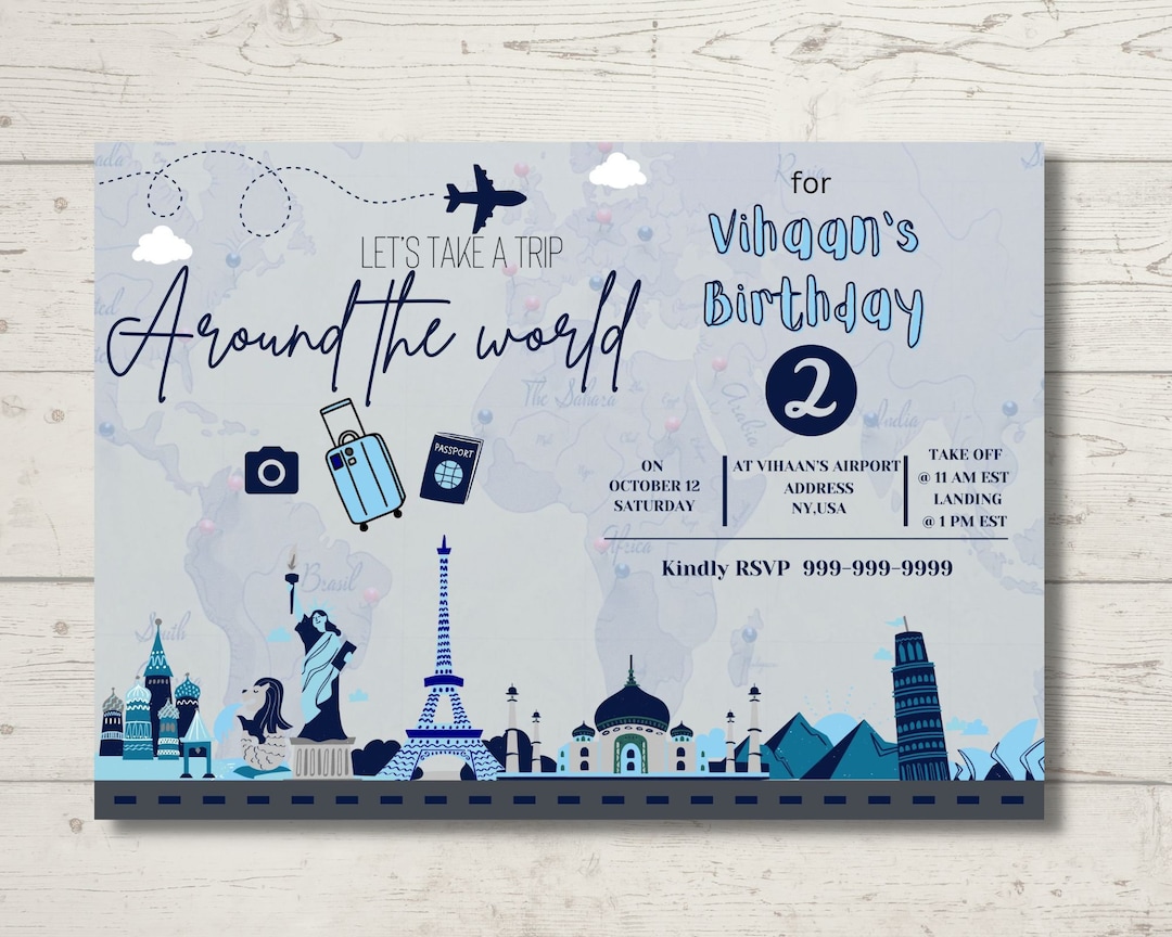 Around the World Theme Birthday Invite,printable Birthday Invite ...